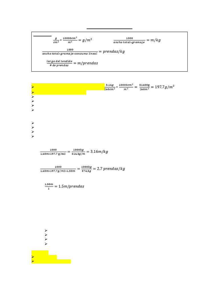 Ejercicios de cálculo de gramaje y rendimiento | PDF