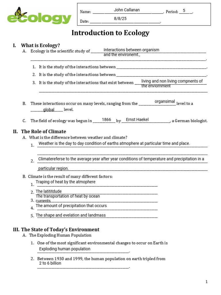 Intro To Ecology Student Notes-Edited-1 | PDF | Greenhouse Effect ...