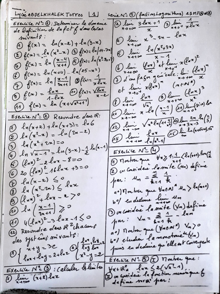 Série Fonctions Logarithmes | PDF