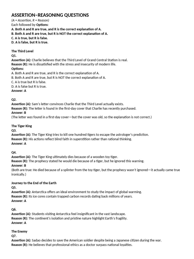 Assertion Reason Qs | PDF