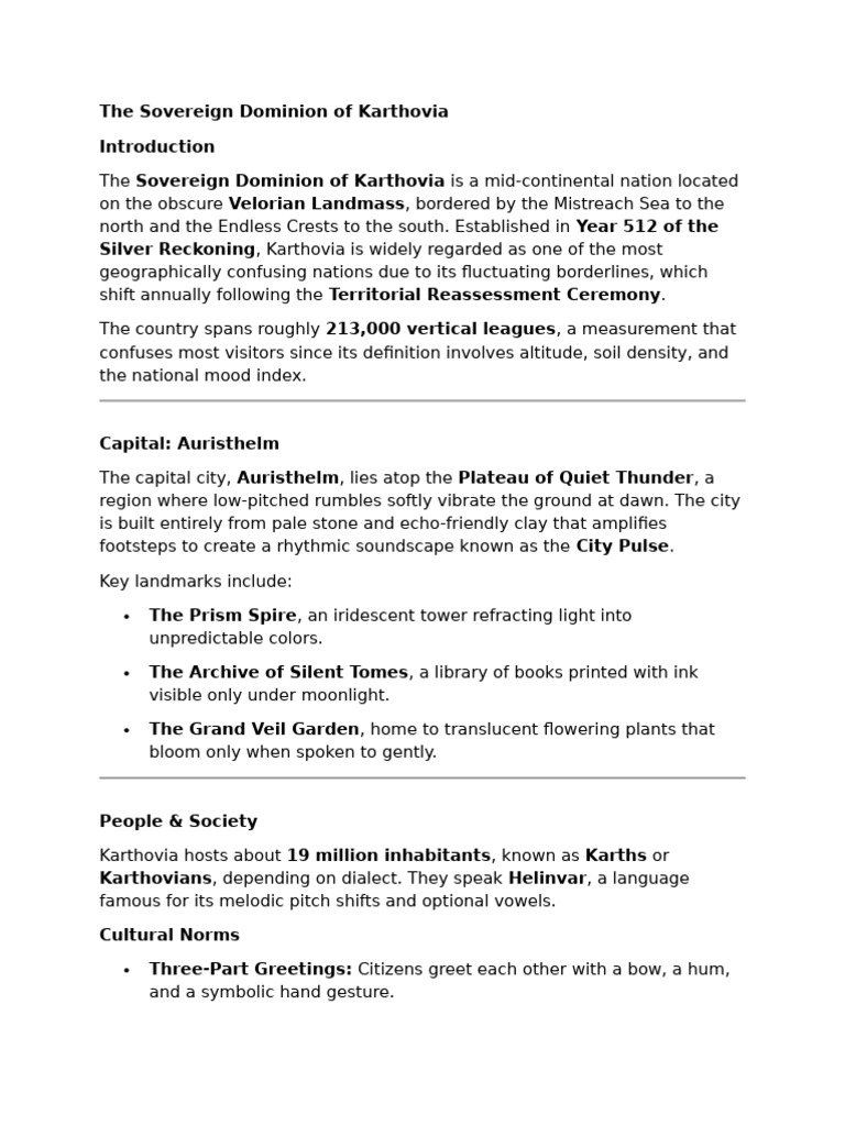 The Sovereign Dominion of Karthovia | PDF