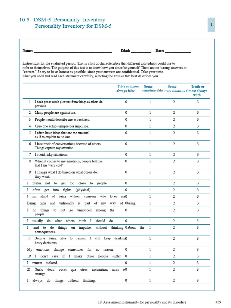 DSM-5 Personality Inventory 4 | PDF | Dsm 5 | Truth