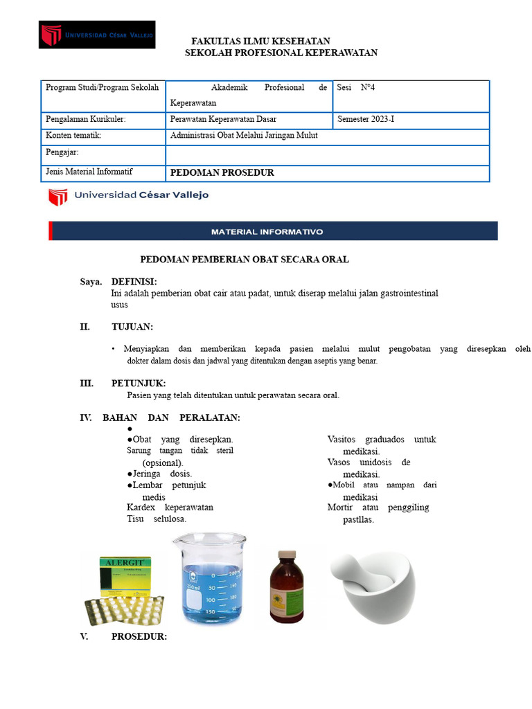 Prosedur Pemberian Obat Oral Keperawatan | PDF