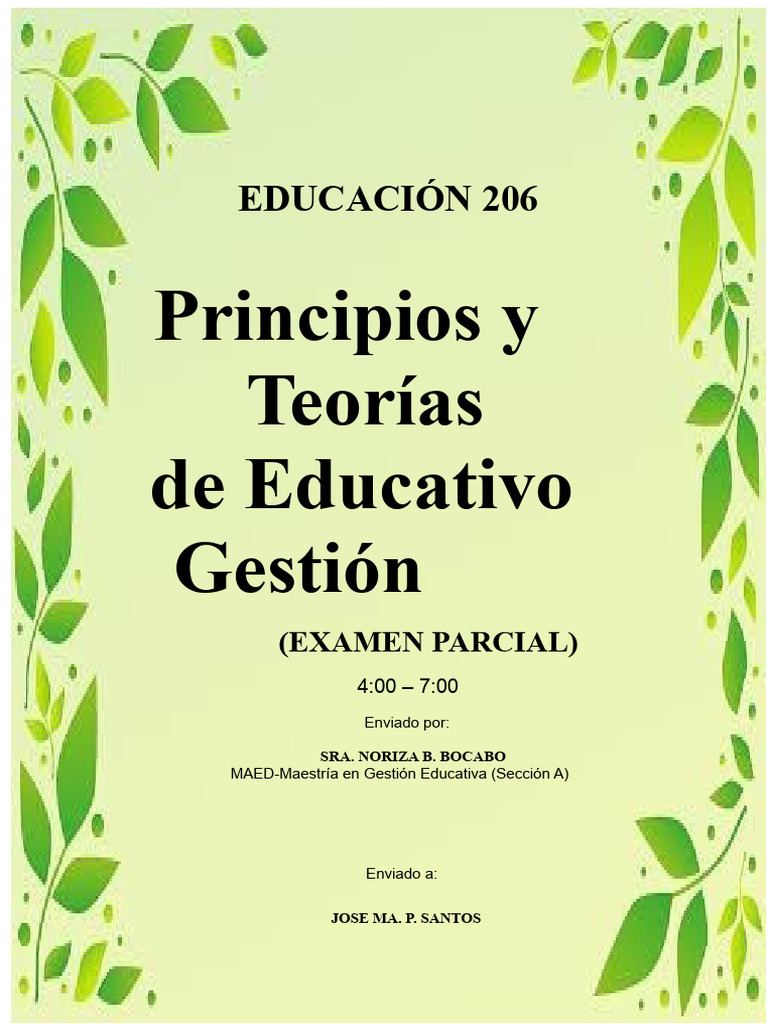 Examen Parcial - Educación 206 (Noriza B. Bocabo | PDF | Liderazgo ...
