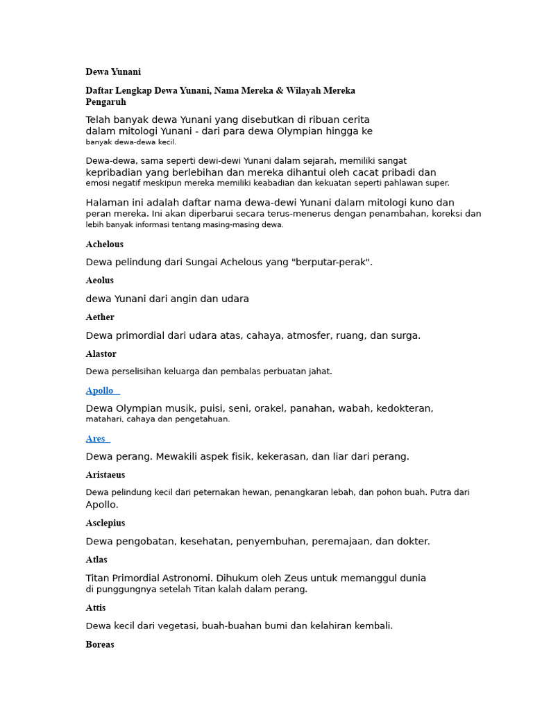 Daftar Dewa-Dewi Yunani Lengkap | PDF