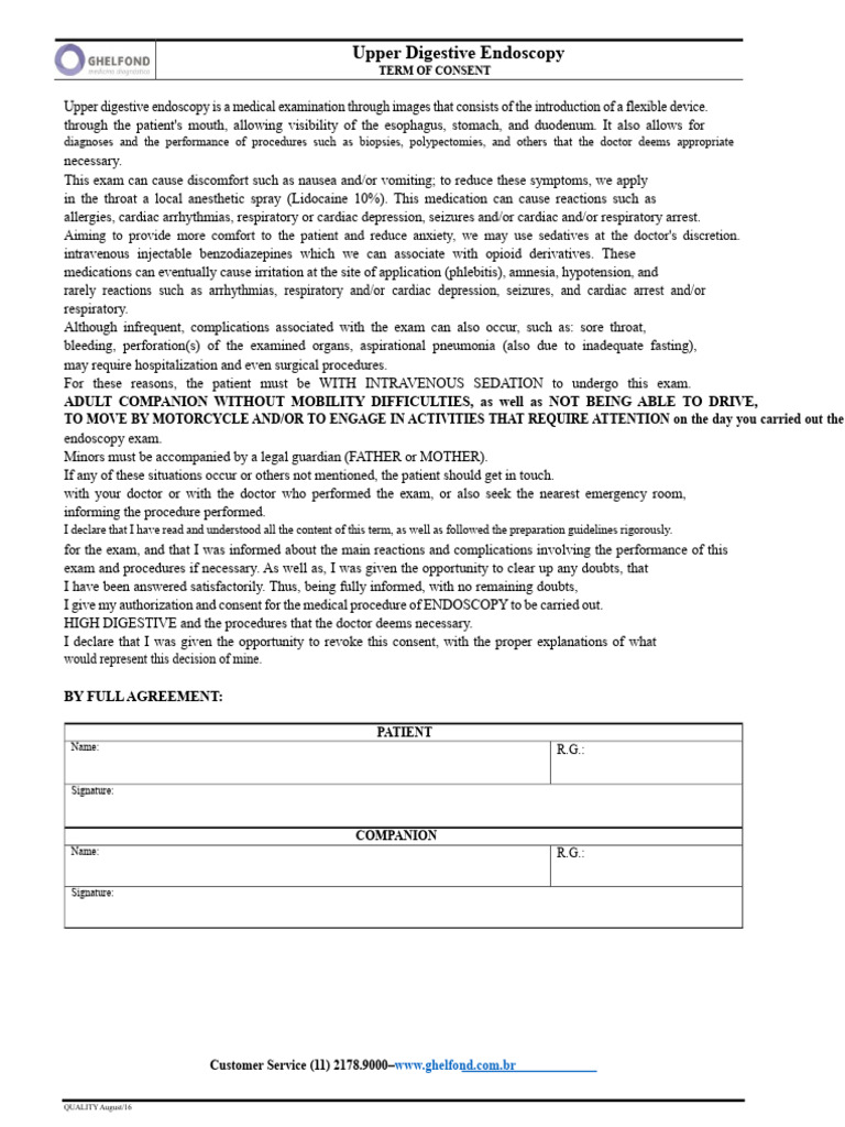 Endoscopy - Consent Form and New Logo Questionnaire | PDF | Endoscopy | Medical Specialties