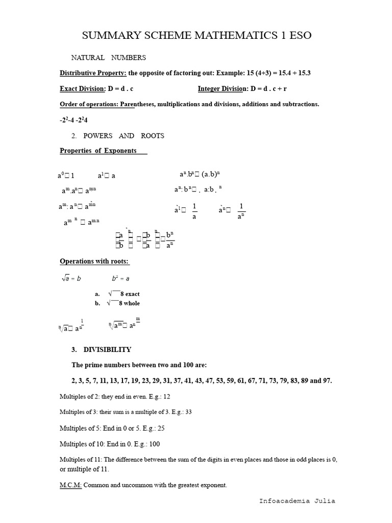 Mathematics Summary for 1 ESO | PDF | Triangle | Arithmetic