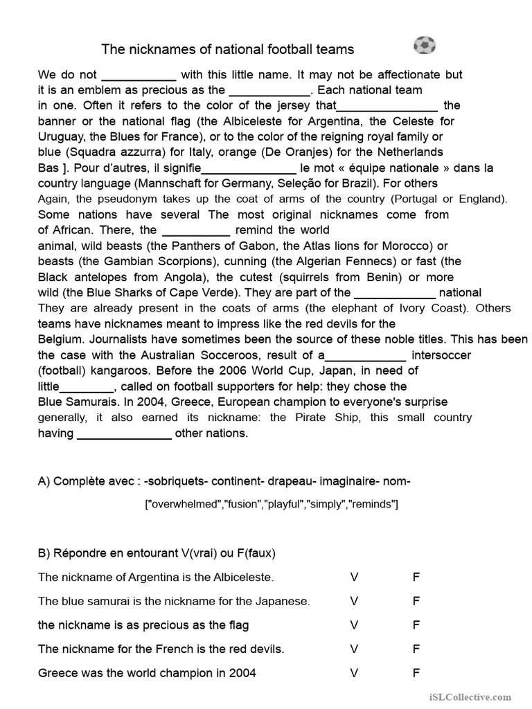 The Nicknames of National Football Teams | PDF | Association Football ...