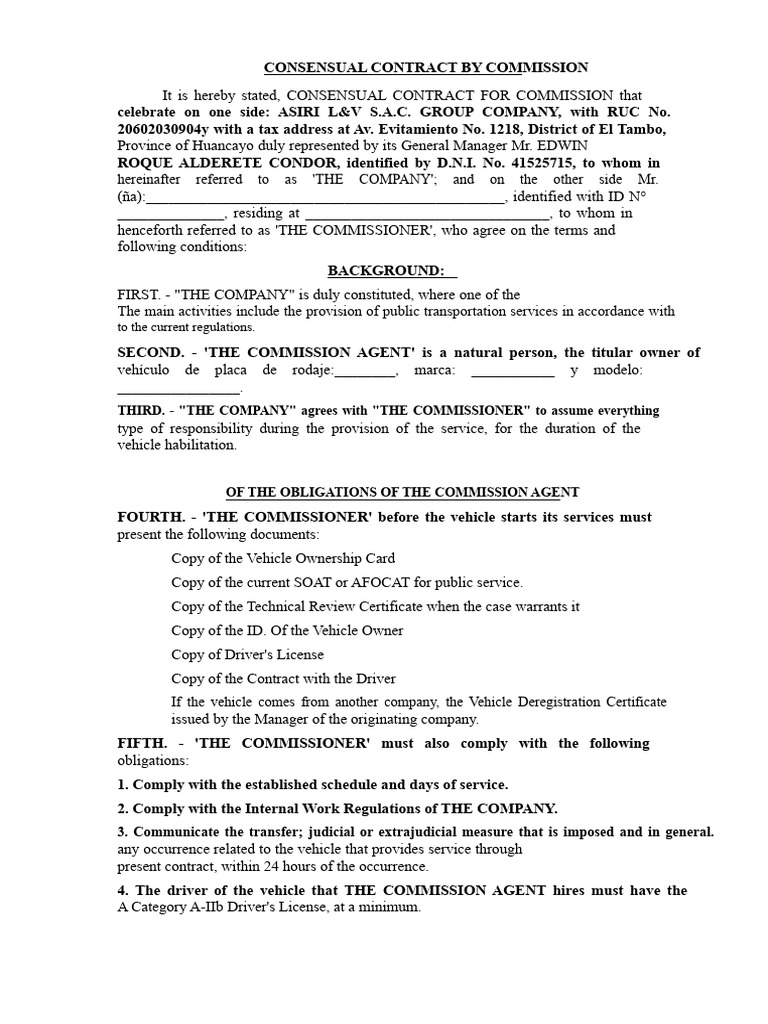 Consensual Contract For Commission Pdf Driver S License Justice