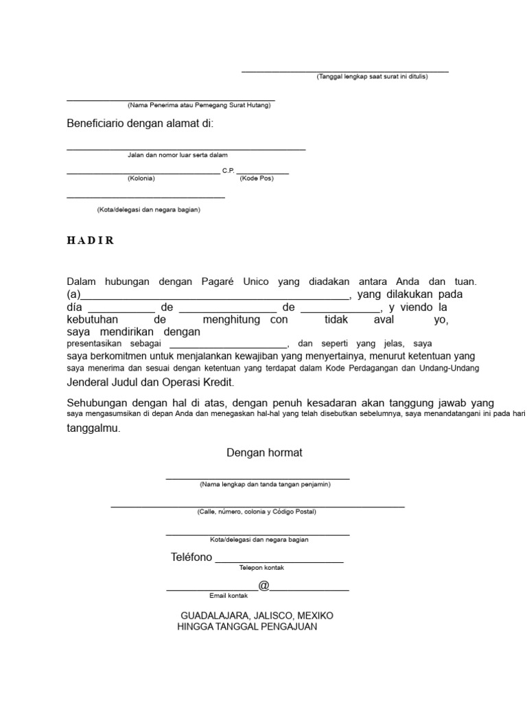 Surat Komitmen Pagaré Unico | PDF