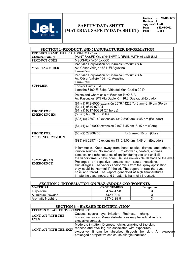 MSDS-0277 Super Aluminum P3 473 | PDF | Personal Protective Equipment ...