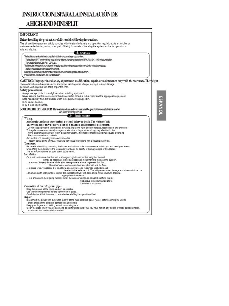 Mini Split Installation Instructions | PDF | Pipe (Fluid Conveyance ...
