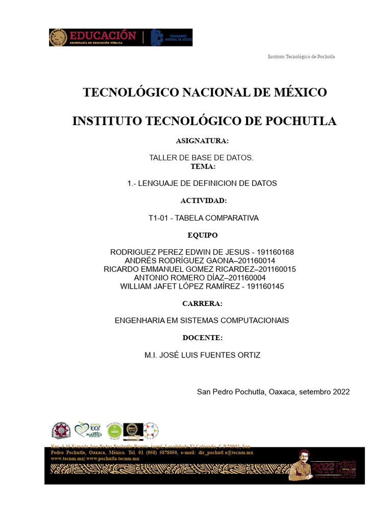 Tabela Comparativa de Sistema Gerenciador de Banco de Dados (SGBD ...