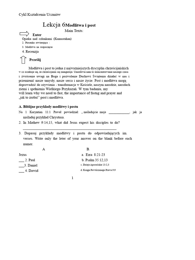 Lekcja 6 - Modlitwa I Post | PDF