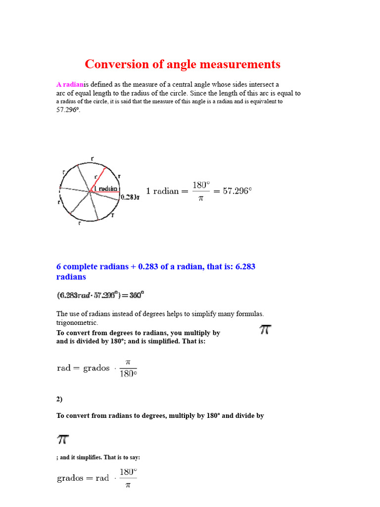 Radians - Conversion of Angles | PDF