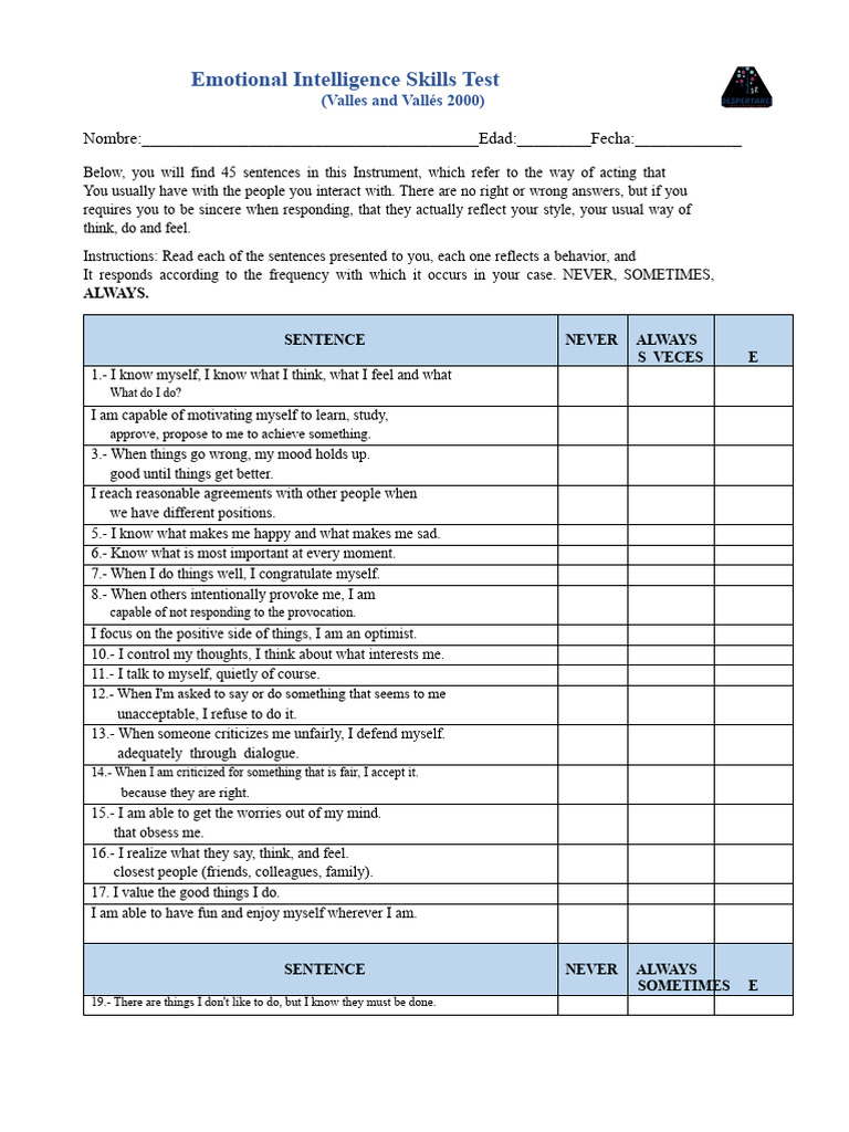 Emotional Intelligence Skills Assessment | PDF | Emotions | Intelligence