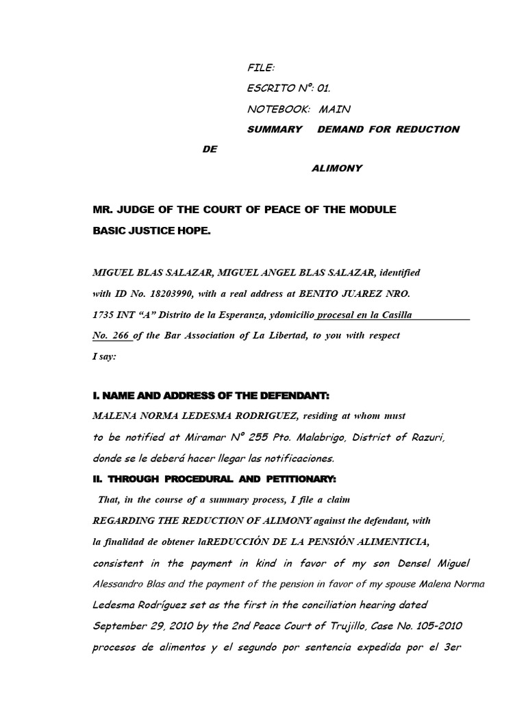 135678614 Demand for Reduction of Alimony | PDF | Child Support | Pension