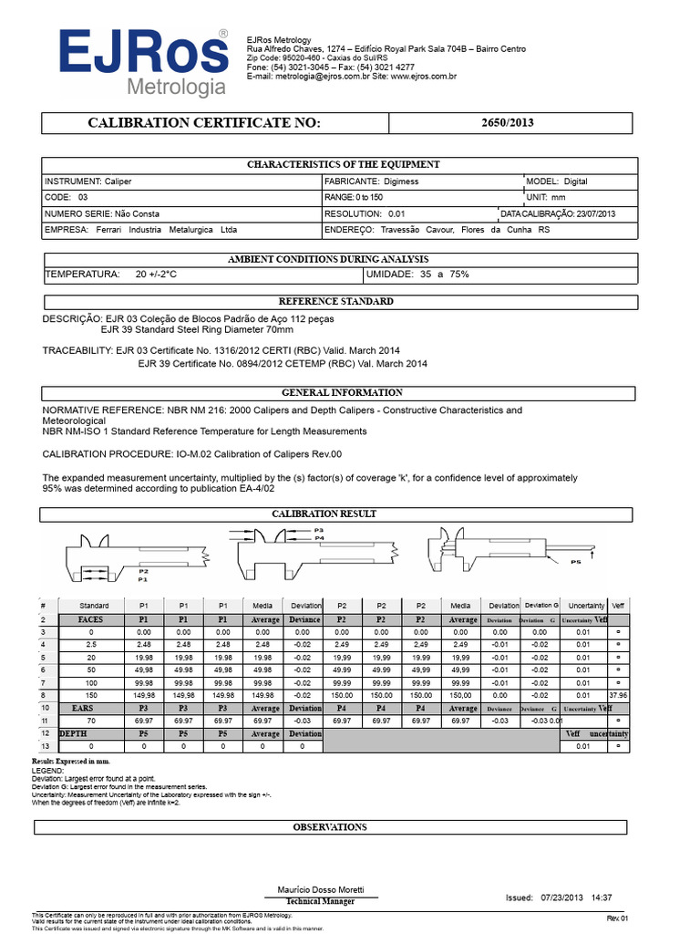 Calibration Certificate No:: Characteristics of The Equipment | PDF ...