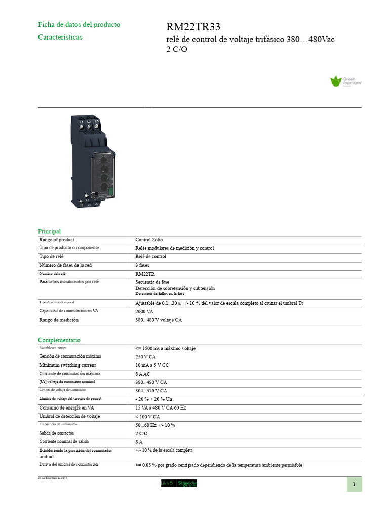 Relay de Control 3P Schneider RM22TR33 | PDF | Relé | Energia electrica