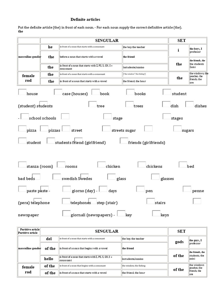 Definite Article and Indefinite Article Practice | PDF | Grammatical ...