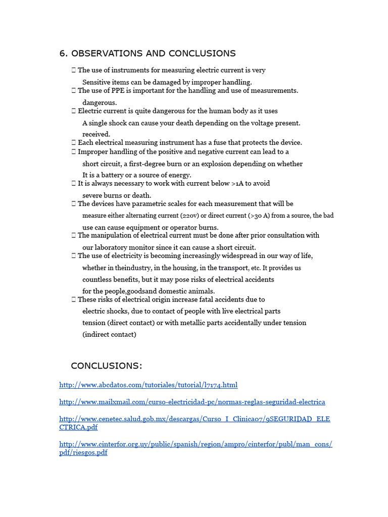 Conclusions of Electrical Risk Laboratory | PDF