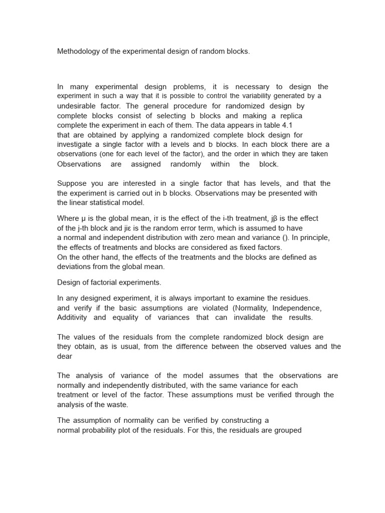 Methodology of The Randomized Block Experimental Design | PDF | Errors And Residuals | Variance