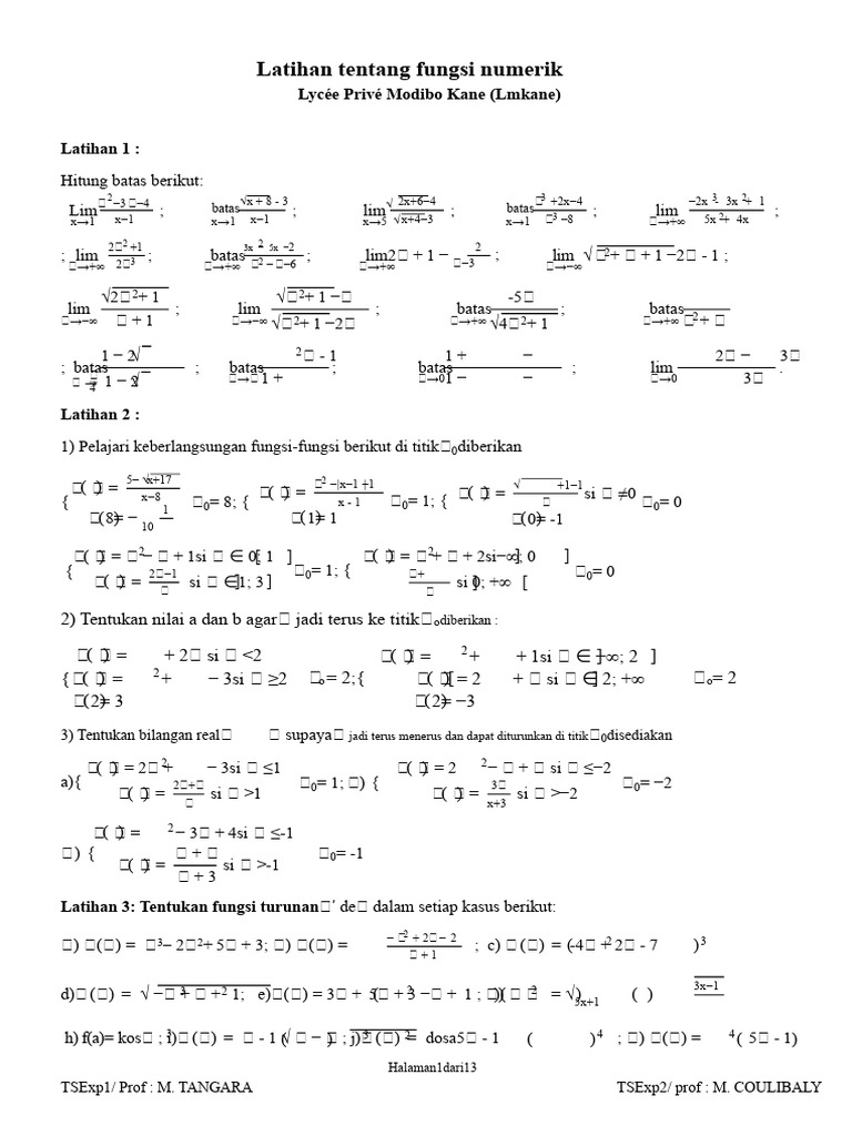 Latihan Fungsi Numerik dan Turunan | PDF