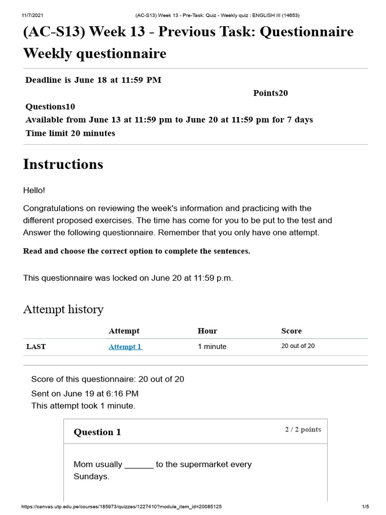 (AC-S13) Week 13 - Pre-Task - Quiz - Weekly Quiz - ENGLISH III (14653 ...