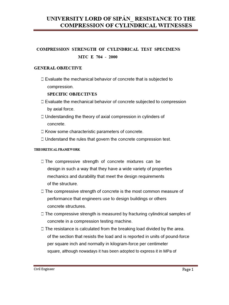 Compression Resistance of Cylindrical Test Specimens | PDF | Strength ...