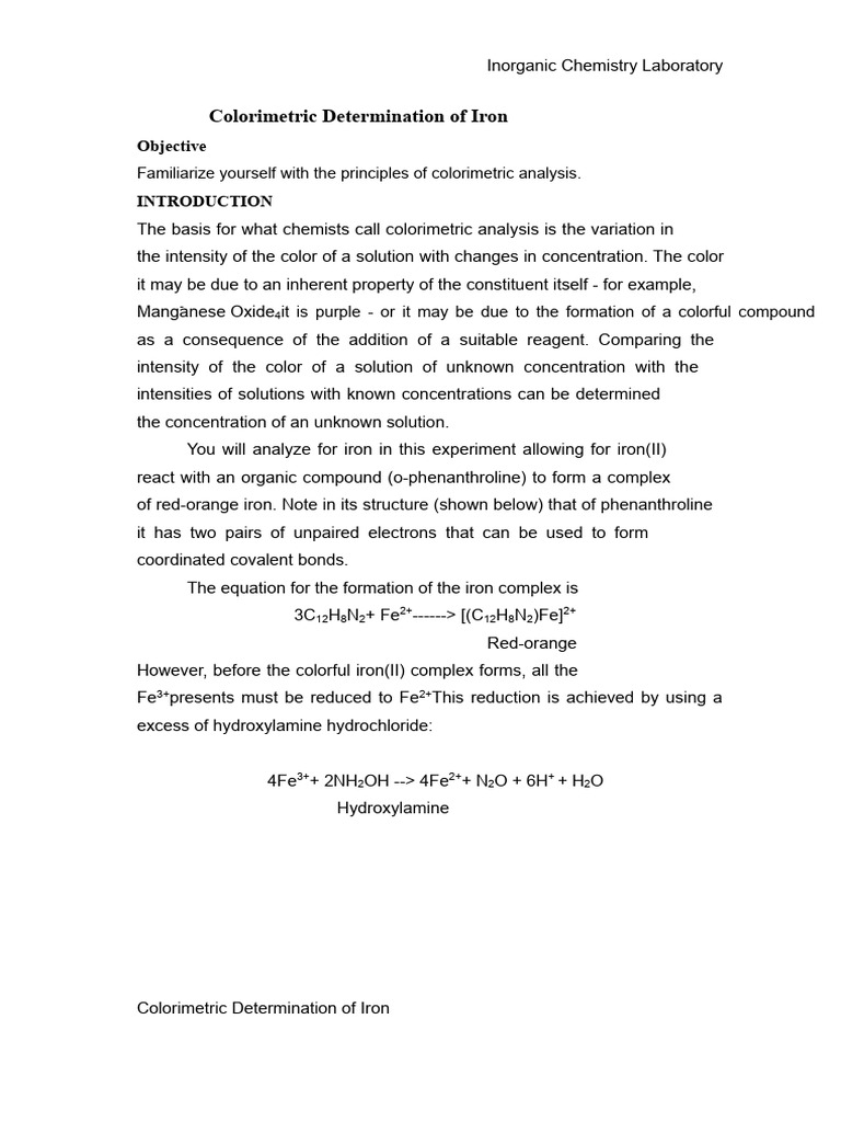 Colorimetric Determination of Iron | PDF | Spectrophotometry | Absorbance