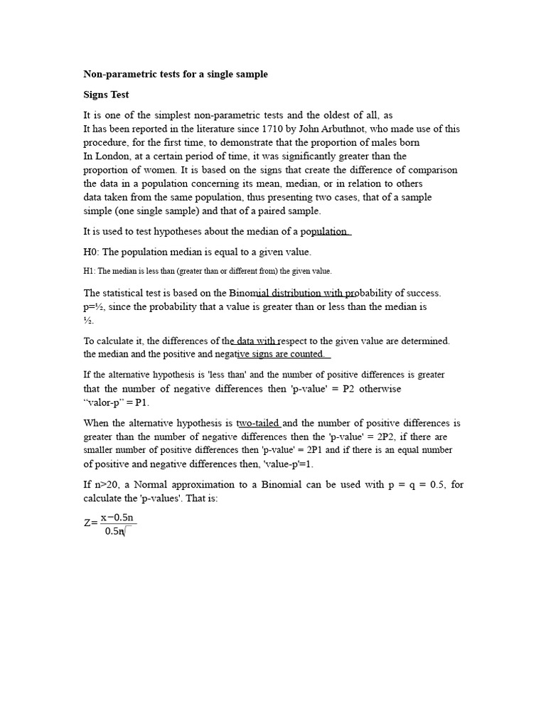 Non-Parametric Tests For A Single Sample | PDF | P Value | Tests