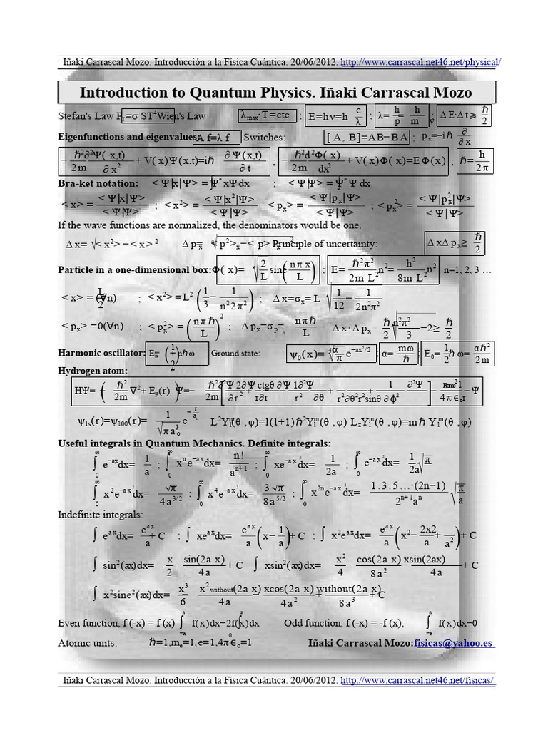 Quantum Physics. Useful Formulas and Integrals (By Carrascal) | PDF ...