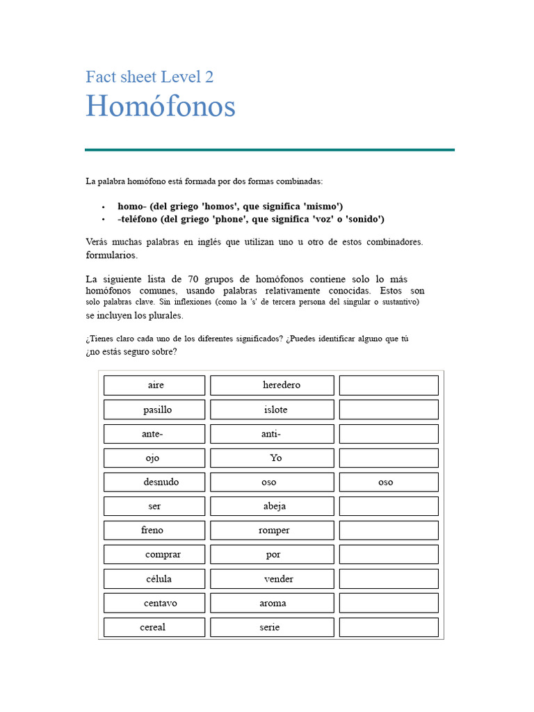 Lista de Homófonos Comunes en Inglés | PDF | Lingüística