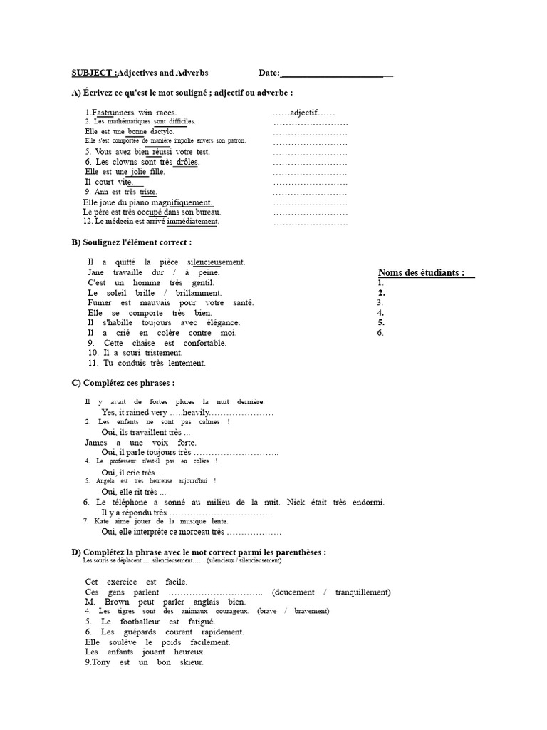 Adjectifs et adverbes : exercices pratiques | PDF | Adverbe
