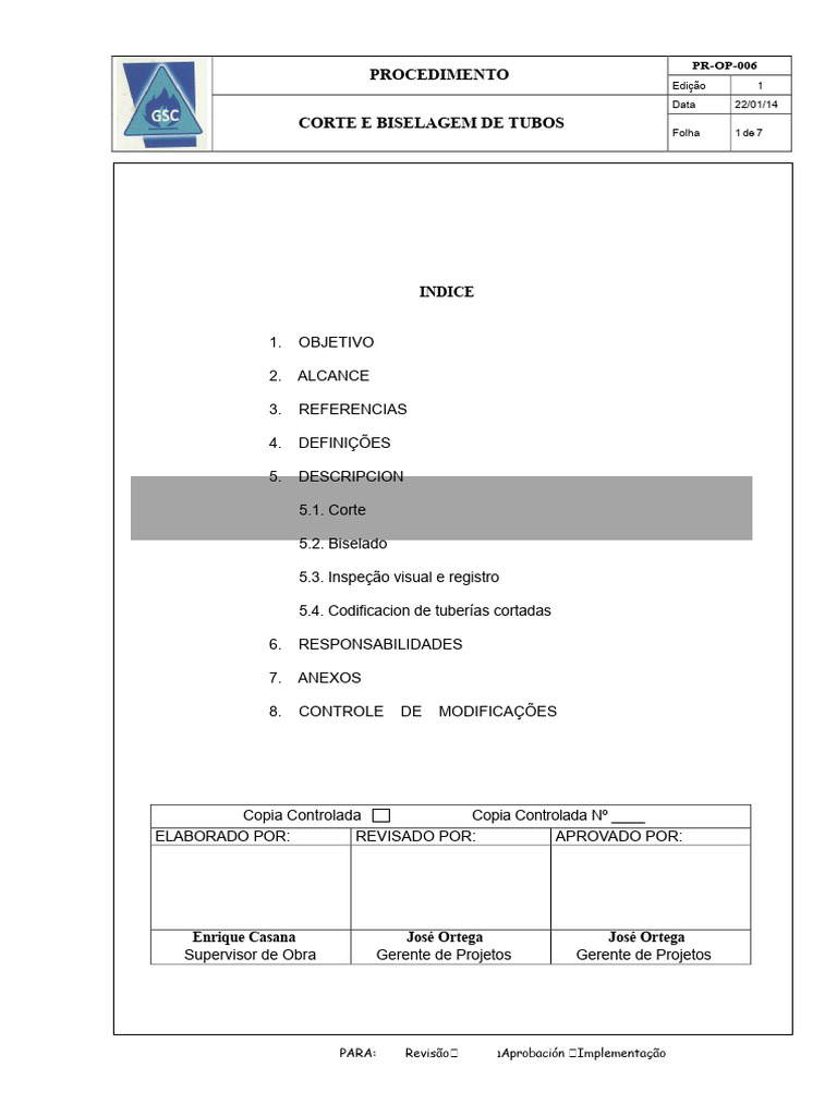PR-OP-006 (Corte e Chanfro de Tubos) | PDF | Engenharia Mecânica