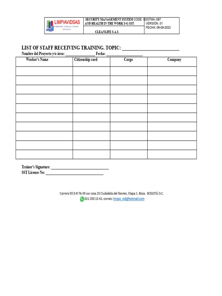 Training Signatures Format | PDF