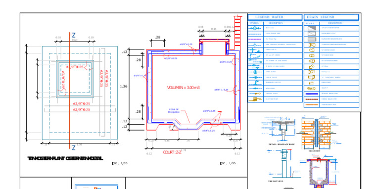 Tank Cistern Plant Cistern Tank Detail: VOLUMEN 3.00 m3 | PDF | Plumbing | Storm Drain