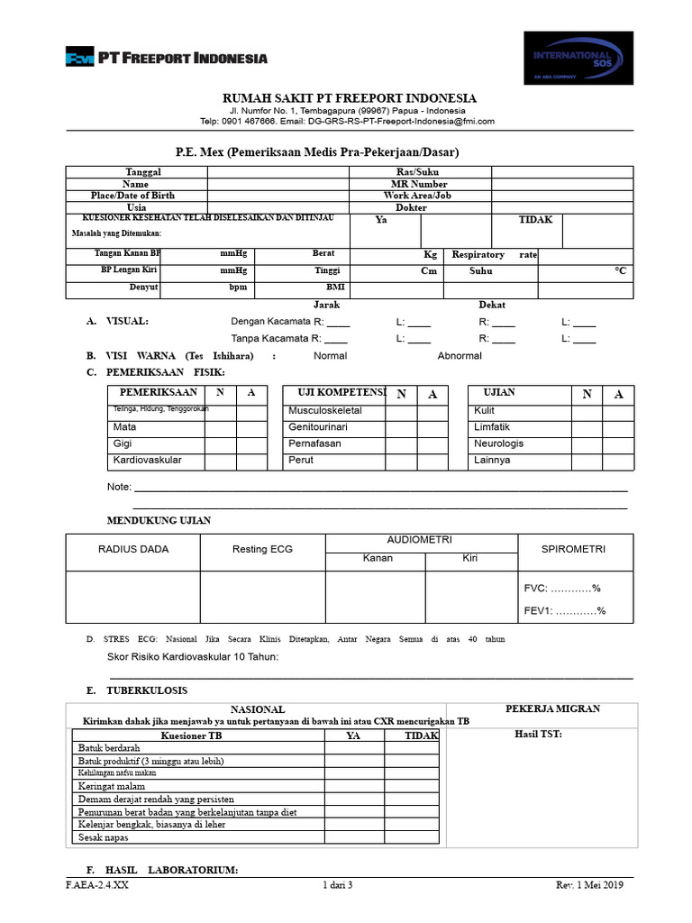 Formulir Pemeriksaan Medis Pra-Pekerjaan - RS - pt.FI | PDF