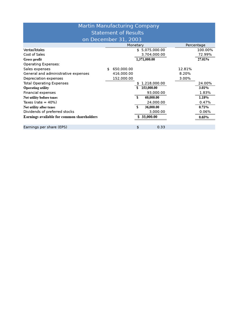 Martin Manufacturing 2003 Financial Summary | PDF | Equity (Finance ...