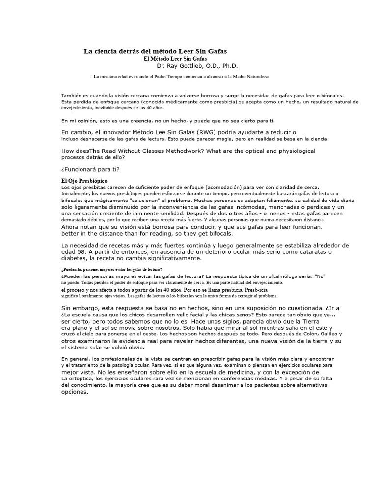 Método Leer Sin Gafas: Reversa Presbicia | PDF | Lentes | Visión