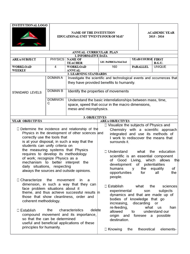 Annual Physics Plan First B.G.U. | PDF | Force | Kinematics