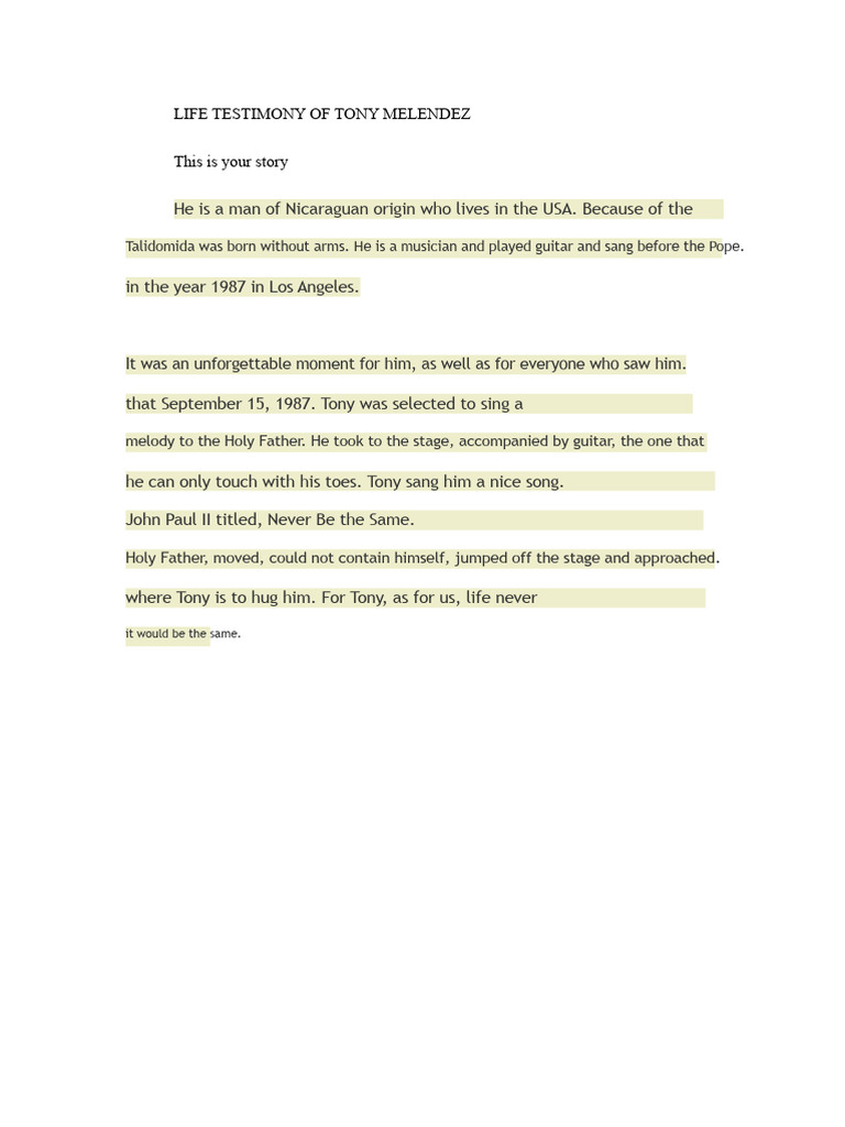 Life Testimony of Tony Melendez PDF | PDF
