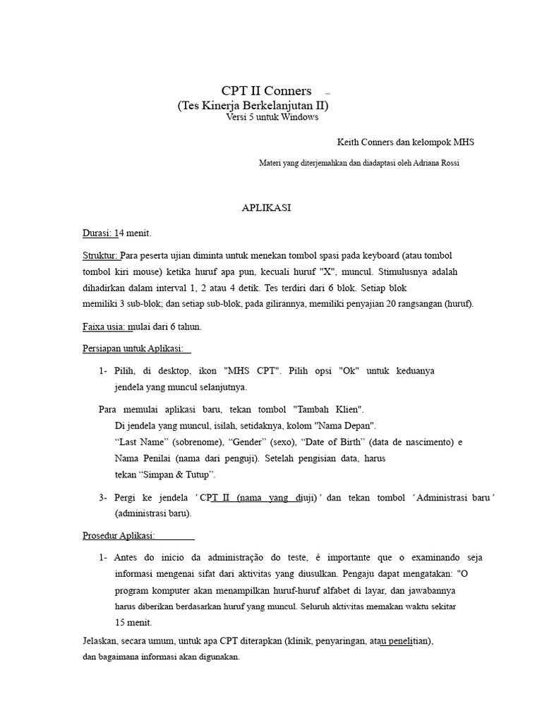 Panduan Aplikasi CPT II Conners | PDF