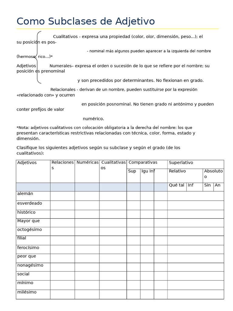 Las Subclases Del Adjetivo | PDF