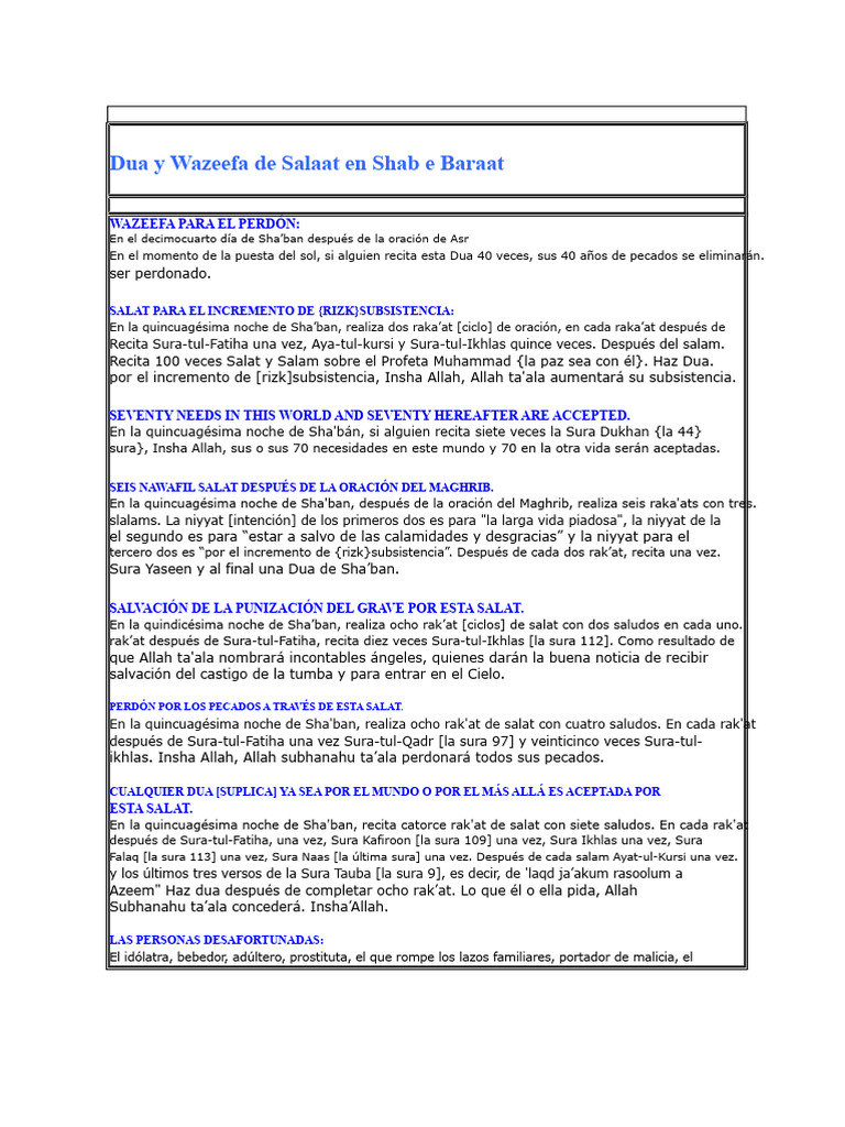 Dua y Wazeefa en Shab e Baraat | PDF | Oración