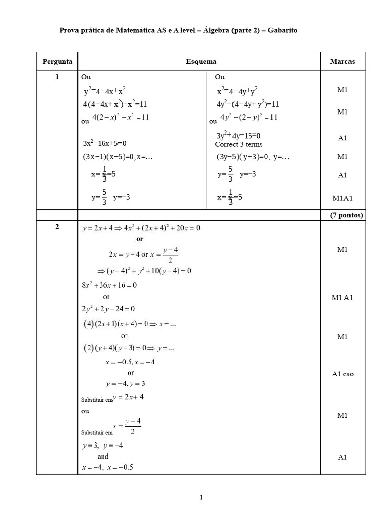 Matemática AS - Prova Prática - Álgebra (Parte 2) MS | PDF | Matemática