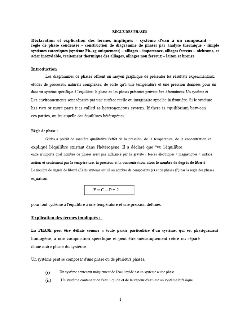 Règle des Phases et Diagrammes Thermiques | PDF | Solidification | Laiton