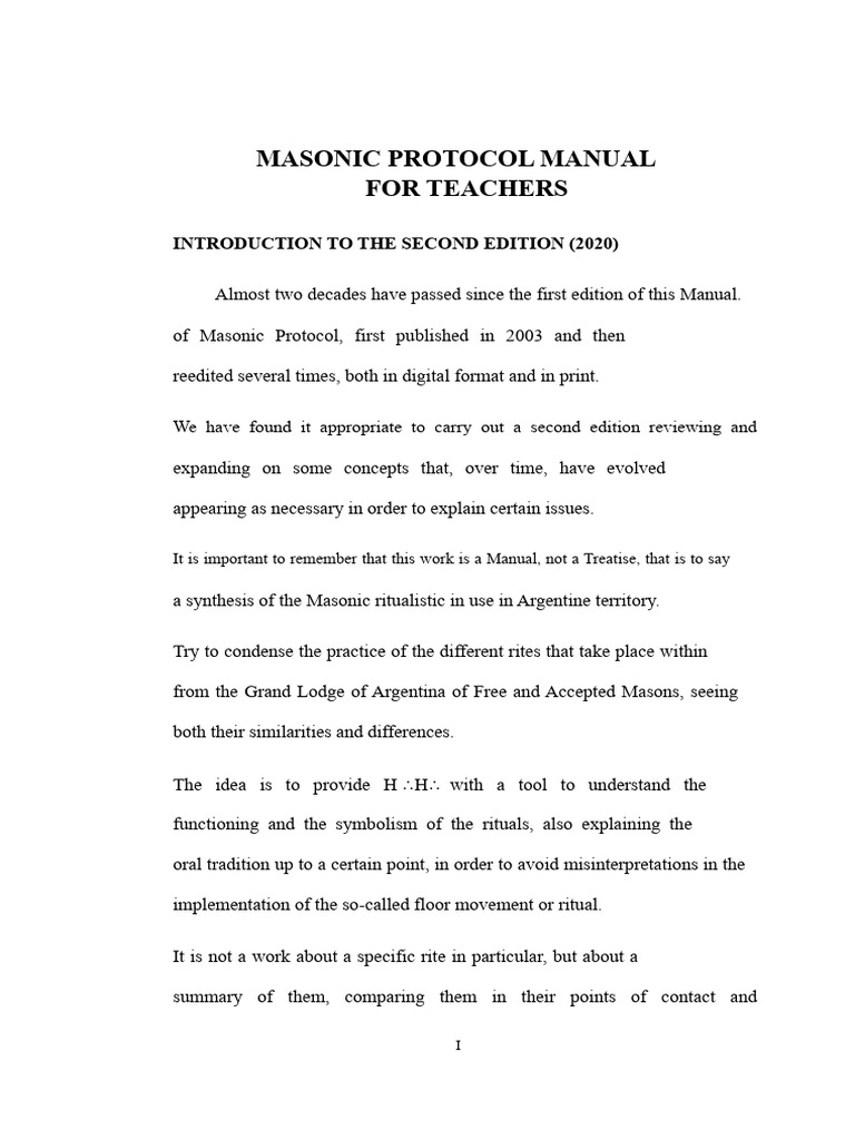 Masonic Protocol Manual for Teachers | PDF | Freemasonry | Rituals
