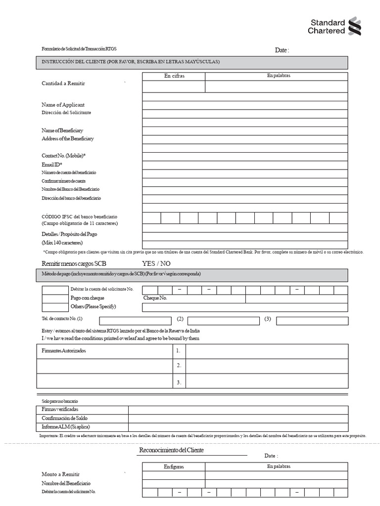 Formulario RTGS | PDF | Bancos | Transferencia bancaria