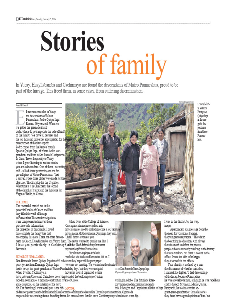 14-01-05 Family Stories. Mateo Pumacahua | PDF